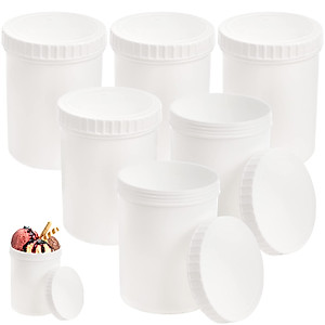 Peohud 6 Pack 32 Oz Ice Cream Containers, Wide Mouth Plastic Jars with Screw on Lids, Reusable Freezer Storage Tub for Homemade Ice Cream, Yogurt, Sorbet and Gelato