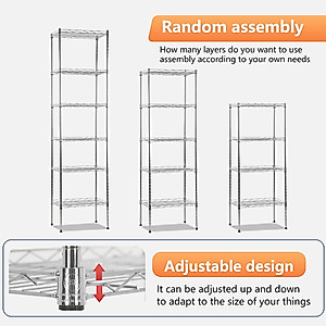 FDW 6 Tier Wire Shelving 17L x 12W x 64H Pantry Shelves Storage Rack Shelving Units Adjustable Metal Shelves for Kitchen Commercial Garage Small Places,Chrome