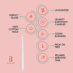 BOLSIUS Unscented 10 Inch Dinner Candles, 10 Pack - 8 Hour European Quality Smokeless Dripless Taper Candles for Home Décor