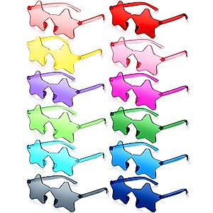 Cindeer 12 Pair Star Shape Glasses Bulk Rimless Sunglasses for Women Halloween Xmas Party Pentagram Star Accessories(Multicolor)