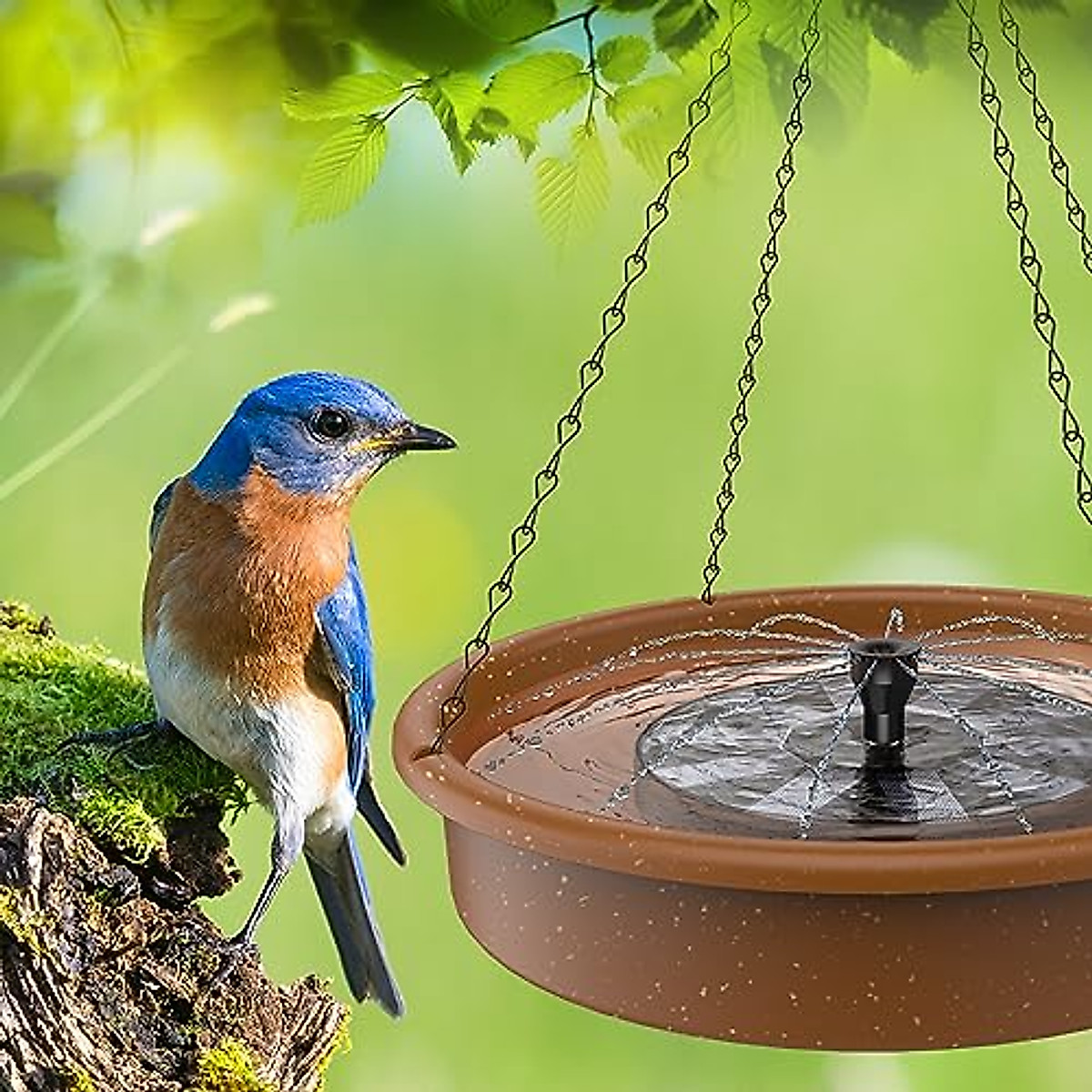 AISITIN Hanging Bird Bath with Solar Fountain Pump, 12" Multi-Functional Basin for Bird Bath, Feeder and Drinking, Solar Powered Water Fountain Pump for Bird Bath