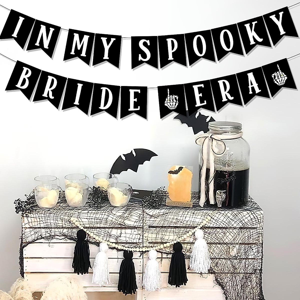 In My Spooky Bride Era Banner Halloween Bachelorette Banner Skeleton Bridal Shower Banner for Women Bride to Be Skull Wedding Engagement Bachelorette Party Decor Supplies