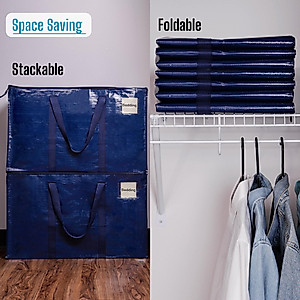 VENO 4 Pack Moving Bags, Moving Supplies, Moving Boxes, College Packing Storage Boxes with Lids Alternative, Heavy Duty Totes, Extra Large, Sturdy Handles, Zipper, for Packaging (Blue, 4 Pack)