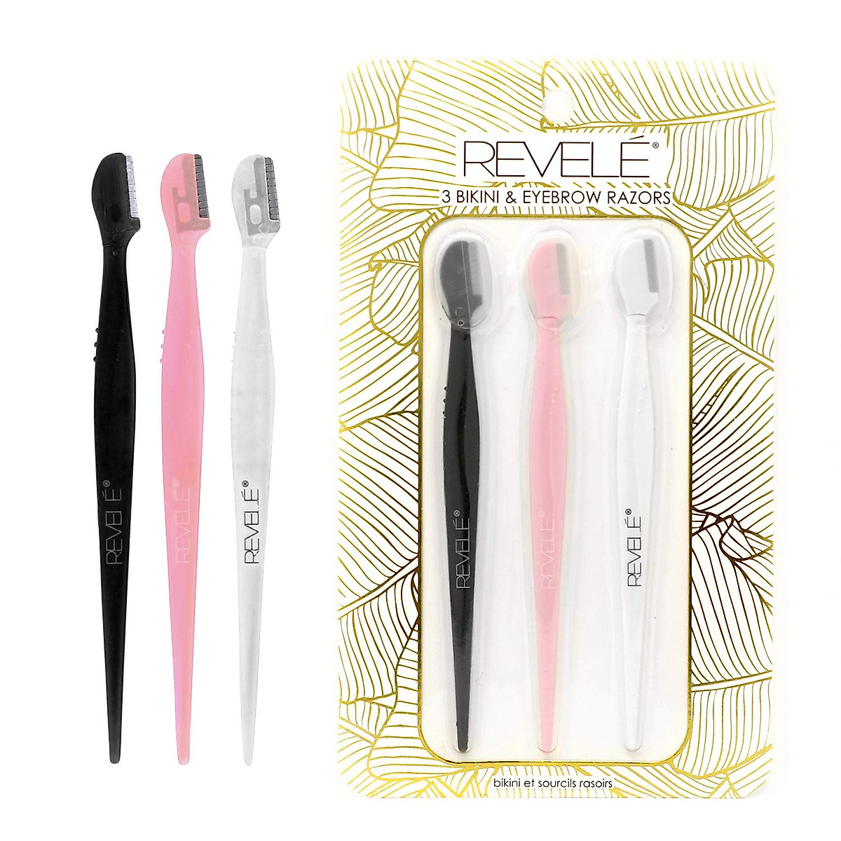Pack of 3 Revele Precision Eyebrow and Bikini Razors for Painless Hair Removal Facial Shaver Derma-planing Shaving Tool with Precision Cover for Men & Women