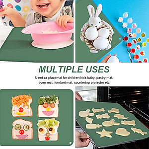 Silicone Kids Placemats, Non-Slip Silicon Placemats for Kids Baby Toddlers Childrens, Portable Baby Placemat for Dining Table, 2Pack (Dark Green 2Set)