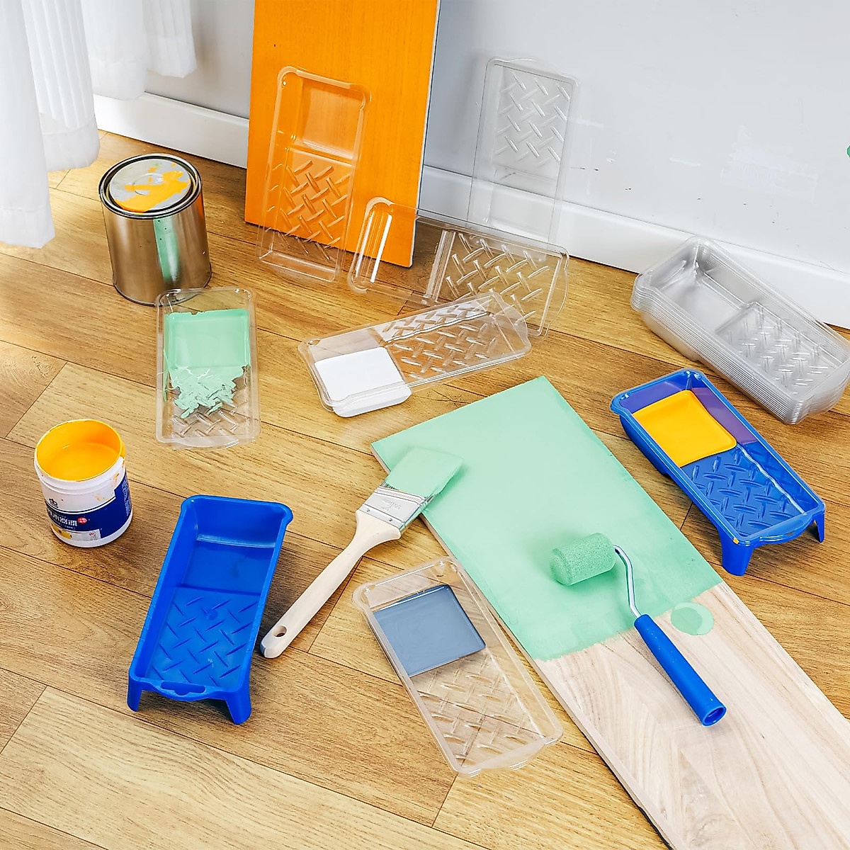 Mister Rui Paint Tray, 23 Pack 2 Inch Paint Tray with Liners, Disposable Paint Roller Trays with Roller Frame, Plastic Paint Tray Liners, Small Paint Trays for Painting