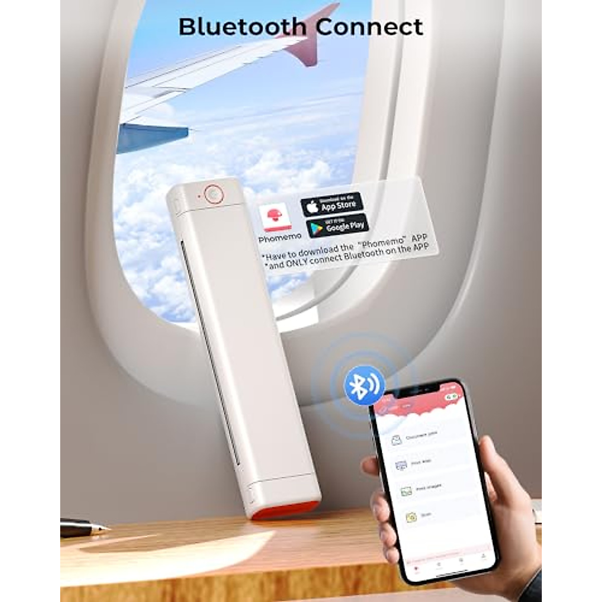 Phomemo Portable Printers Wireless for Travel, Support 8.5" X 11" US Letter Thermal Paper, Bluetooth Thermal Printer Compatible with iOS, Android & Laptop, Inkless Printer for Office, Home, School