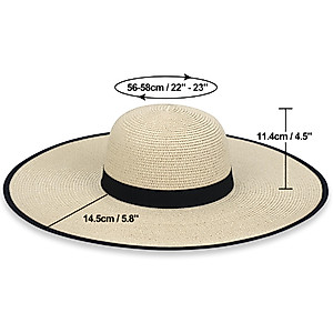 Naivlizer Women Wide Brim Sun Hat UPF50 Straw Summer Hat Floppy Beach Hat Roll-Up,Beige