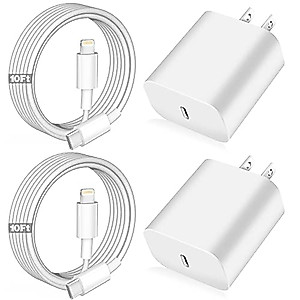 iPhone Fast Charger,Apple Charger Super Quick [Apple MFi Certified] 2Pack 10FT Long Type-C to Lightning Cable Cord USB C Wall Charger Block Adapter for iPhone 14 13 12 11/13Pro Max/12Mini/XS/XR/SE