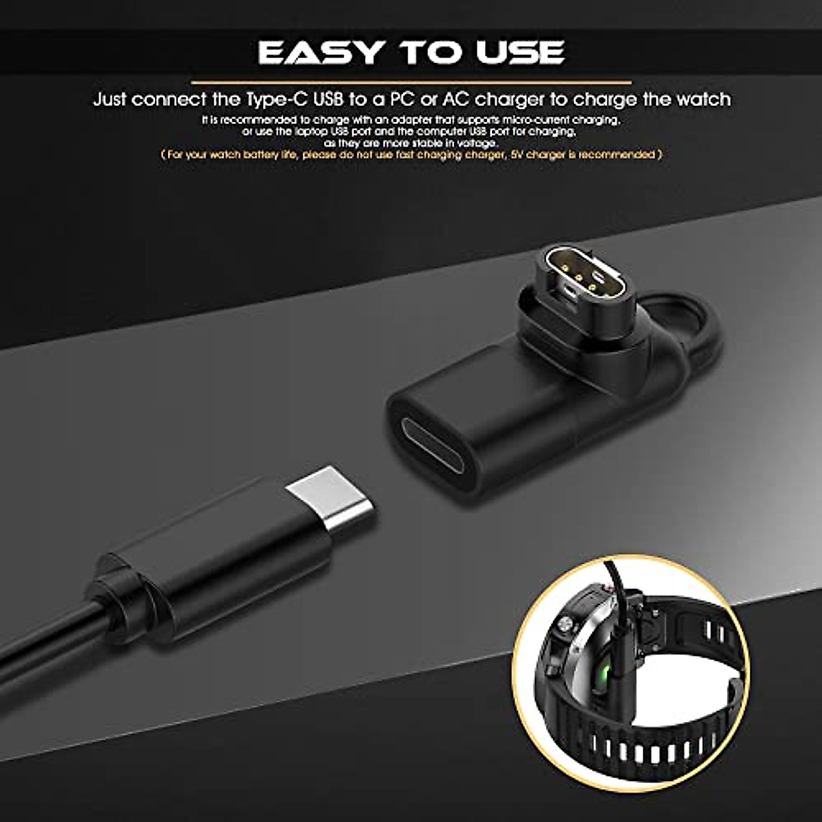 Seltureone (2 Pack) Type C Adapter for Garmin Watch Charger Connector, USB C Charging Converter Accessories for Garmin Fenix 7 7X 5s 6 6X/ Instinct 2/ Venu/Vivoactive 4/Forerunner 955 255 255s