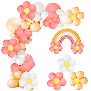 160 PCS Daisy Groovy Balloons Arch Garland Kit Pink White Yellow Orange Boho Balloons for Baby Shower Wedding Birthday Party Decorations (Daisy Groovy)
