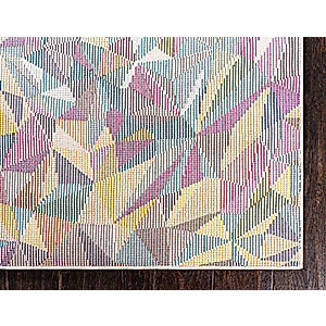 Unique Loom Estrella Collection Geometric, Triangles, Bright Colors, Abstract, Modern Area Rug, 2 ft 7 in x 10 ft, Multi/Beige