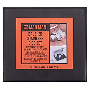 Divinity Boutique Brushed Silver Tone 3 x 2 Stainless Steel Metal Standard Dice Boxed Set of 5