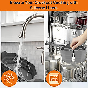 CANIS LYCAON Silicone Slow Cooker Liners Fit Crock Pot 6-8 QT crock pot dividers Allows to cook 3 Meals at once Time | Collapsible & Reusable Silicone Divider Insert, Dishwasher Safe & Leakproof