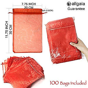 Allgala 100 Count Orangza Gift Party Favor Bags with Drawstring-8x12 Inch-Red-PF53405
