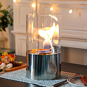 JHY DESIGN Tabletop Fire Bowl Pot 11.5''H Portable Tabletop Fireplace–Clean-Burning Bio Ethanol Ventless Fireplace（Stainless Steel）