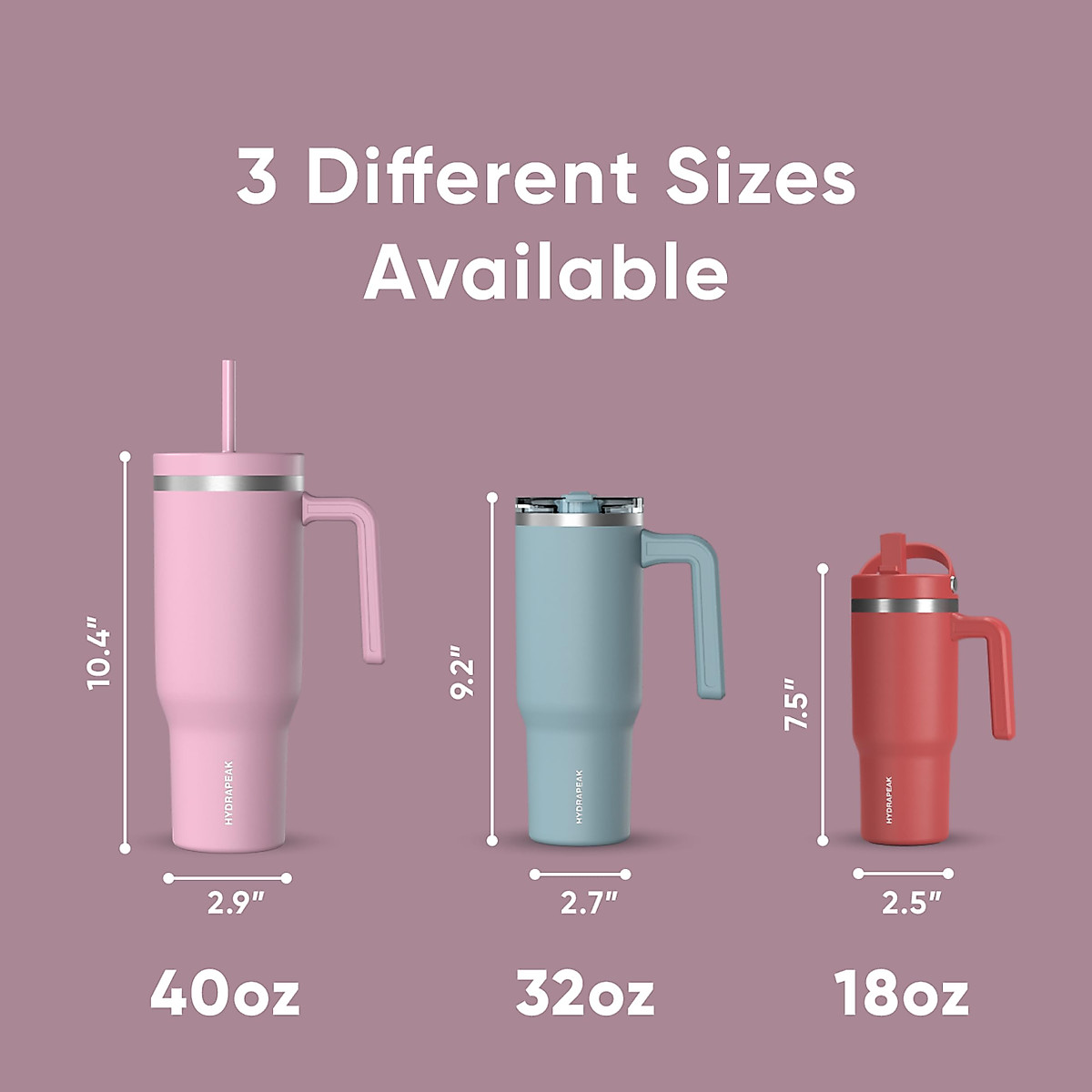 Hydrapeak Voyager 40 Oz Stainless Steel Tumbler with Handle, Insulated Water Bottle With Straw & Lid, Cupholder Friendly Reusable Travel Mug (Cotton Pink)