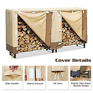 dnswez 8ft Firewood Rack Cover, 600D Oxford Heavy Duty, Weatherproof & Waterproof with Black Storage Bag - Indoor/Outdoor Protection (96" L x 24" W x 42" H)