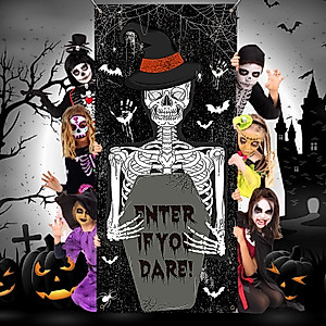 Halloween Scary Skeleton Door Cover Decorations Halloween Skull Party Banner Decor Day of the Dead Scary Skeleton Door Cover for Halloween Party Haunted House Decorations(35.4"x 72.8")