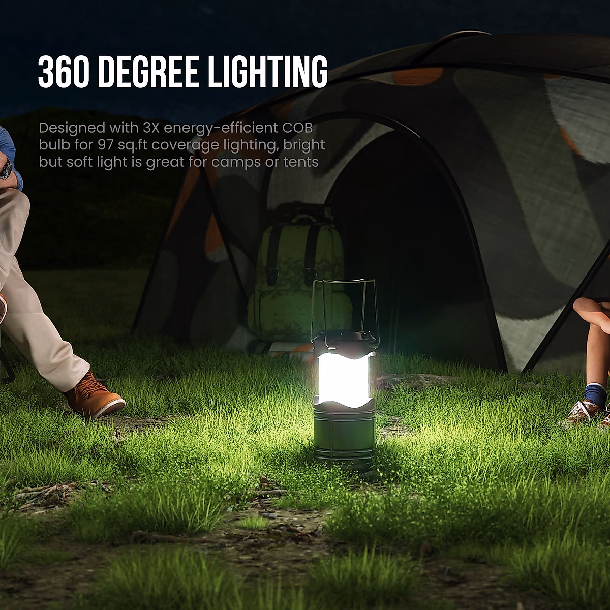 Lichamp 4 Pack LED Camping Lanterns, Battery Powered Camping Lights COB Super Bright Collapsible Flashlight Portable Emergency Supplies Kit, Black