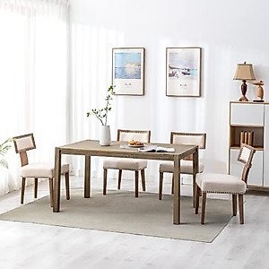 CIMOO Mid Century Modern Dining Chairs Set of 2 Linen Upholstered Dining Chairs Farmhouse Dining Room Chairs with Nailhead Trim Back Wood Legs, Beige and Natural