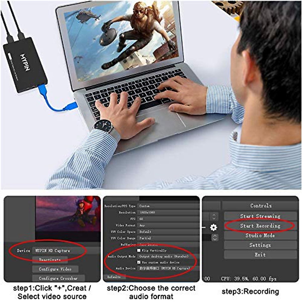 USB3.0 HDR 4K Capture Card for Live Streaming, Capture 1080P@60fps Support Microphone and Gamepad Party Chat for Nintendo Switch/ PS4 /Xbox One 360 /Wii U/Action Camera/DSLR Camcorder