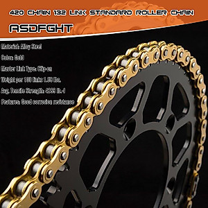 ASDFGHT 420 Chain 420 Standard Roller Chain 132 Link, Gold 420 Drive Chain for 110 125cc Dirt Pit Bike, ATV Quad Go Kart Scooter Mini Bike (With Chain Breaker +0.4" Chain Axle Adjuster)