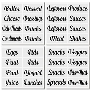 mDesign Home Organization Labels - Preprinted Label Stickers for Kitchen Pantry Storage and Cleaning - Household Organizing for Jars, Canisters, Containers, Boxes, or Bins - 32 Count - Clear/Black