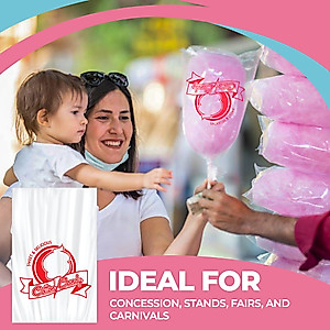 100 Cotton Candy Bags with Ties – 18.5" X 11.5" Thick Printed Bulk Cotton Candy Machine Supplies | Large Candy Bag Holder | Concession Stand Carnival Candy Bags