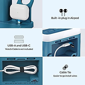 YORTOT Wireless Charging Station Alarm Clock with 7 Multiple Colors Light - 5 in 1 Wireless Charger,Charging Dock for Apple Devices, for iPhone 15 14 13 12 11 Pro Max,Apple Watch,AirPods,0-100% Dimmer