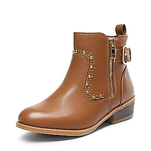 DREAM PAIRS Girls Boots Low Heel Side Zipper Ankle Booties Little Kid/Big Kid,Size 13 Little Kid,Camel,SDBO2303K