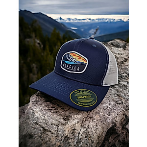 Glacier Trucker Hat w/National Park Woven Patch (Navy/White)