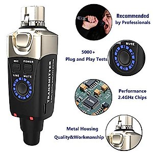 Xvive U3 XLR Microphone Wireless System 2.4GHz Wireless XLR Transmitter and Receiver for Dynamic Microphone, Audio Mixer, PA System