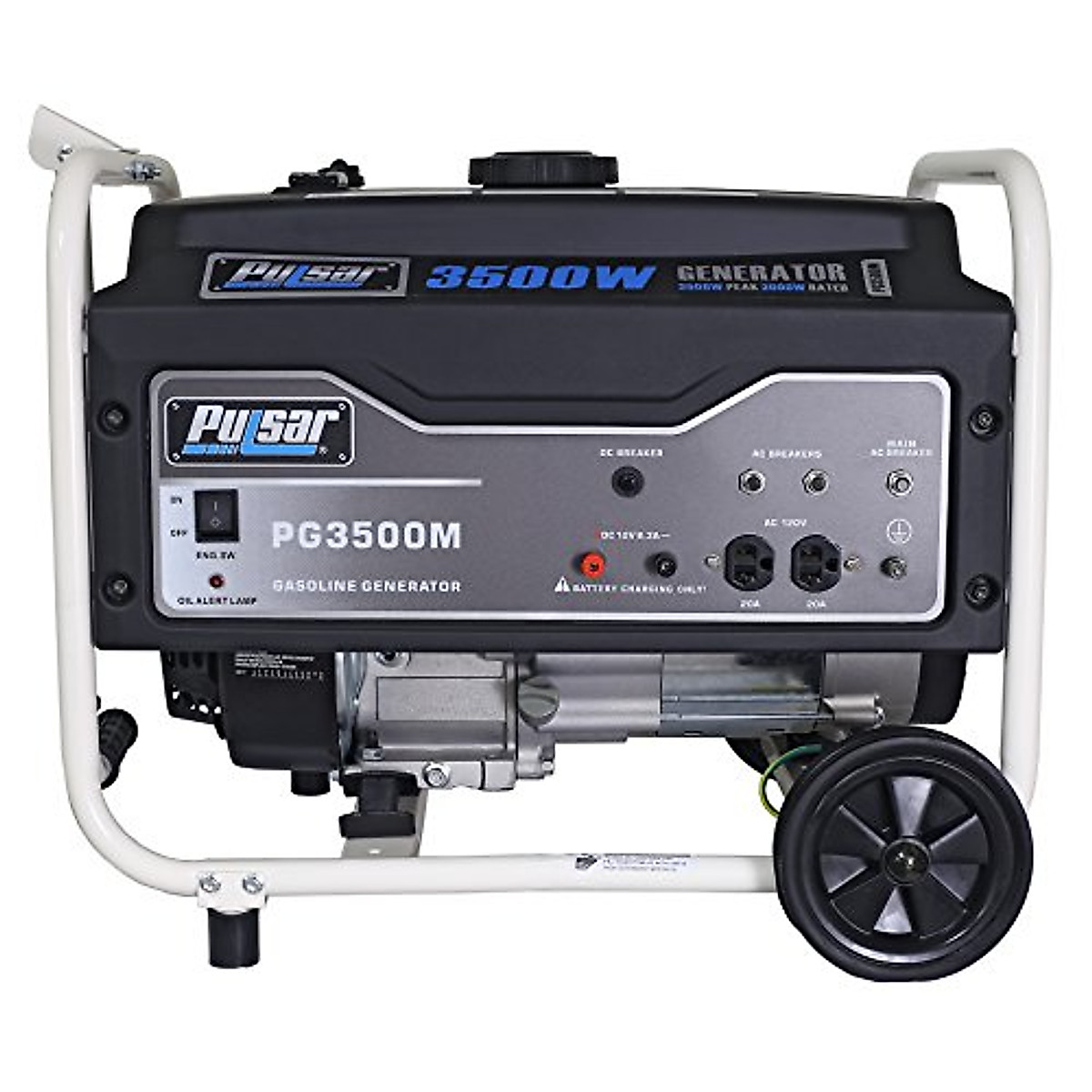 Pulsar 3,500W Portable Gas-Powered Generator with Mobility Kit PG3500M, 3500W, Black & White