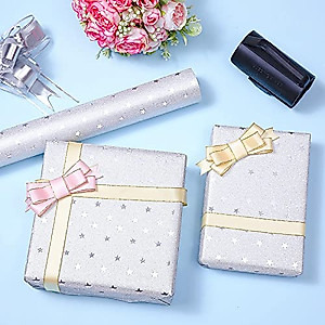 THMORT Glitter Wrapping Paper Roll with a Cutter Kit for Boys&Girls,Kids Babie Adults.17 Inch X 33 Feet Jumbo Rolls Glitter Princess Silver Stars Gift Birthday Wrapping Paper Roll for Baby Shower.
