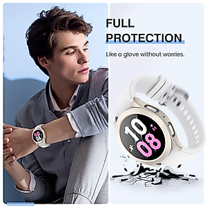 Tensea [2Pack] for Samsung Galaxy Watch 5 2022/4 2021 Screen Protector Case 44mm Accessories, Protective Face Cover for 44 mm, Hard Bumper Built-in Tempered Glass Film for Women Men