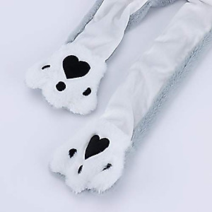 Hopearl Husky Hat with Ears Moving Jumping Pop Up Beating Hat Plush Holiday Cosplay Dress Up Funny Gift for Kids Girls, Gray, 22''