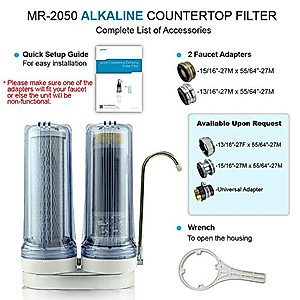 APEX EXPRT MR-2050 Dual Countertop Water Filter, Carbon and Mineral pH Alkaline Water Filter, Easy Install Faucet Water Filter - Reduces Heavy Metals, Bad Taste and Up to 99% of Chlorine - Clear