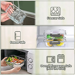 [8-Pack,29 Oz]Glass Meal Prep Containers 2 Compartments, Airtight Glass Lunch Bento Boxes with Lids, Glass Food Storage Containers, BPA-Free, Microwave, Oven, Freezer and Dishwasher Friendly