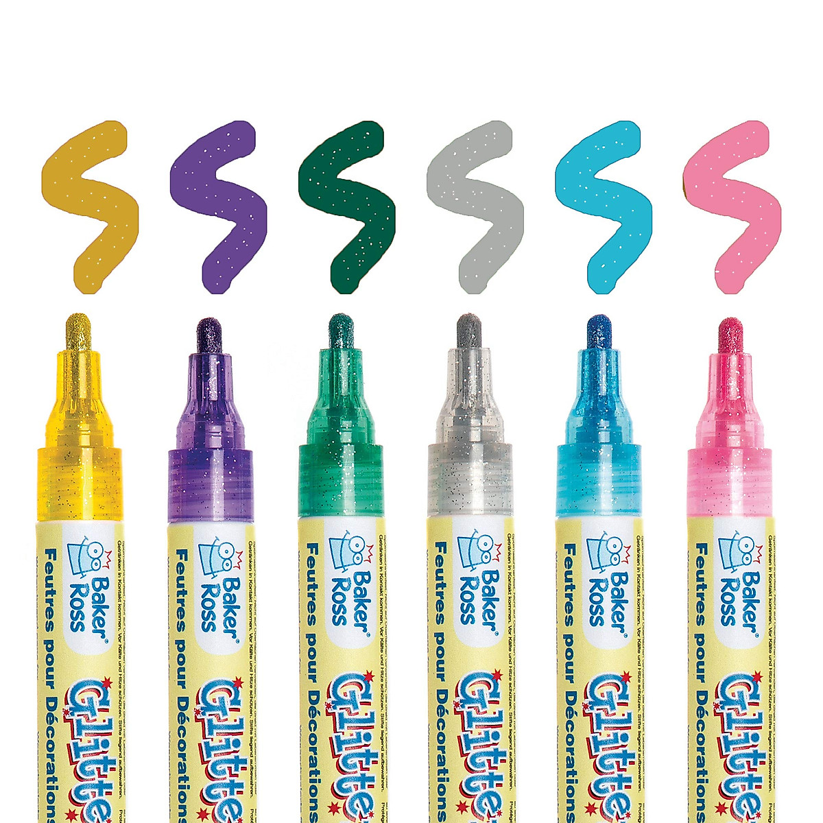 Baker Ross AT520 Paint Markers - Pack of 6, Acrylic Glitter Marker Set, Art and Craft Supplies