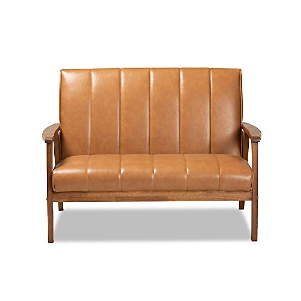 Baxton Studio Nikko Mid-century Modern Tan Faux Leather Upholstered and Walnut Brown finished Wood Loveseat