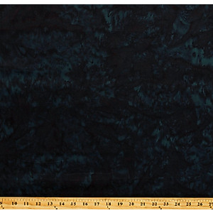 Cotton Batik Bali Watercolors Mottled Style Hand-Dyed Black and Jade Green Cotton Fabric Print by The Yard (D307.60)