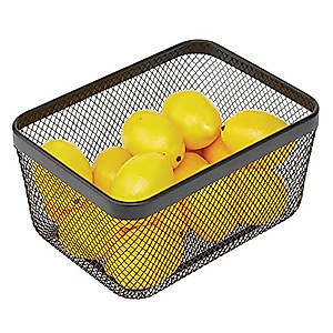 mDesign Steel Food Storage Organizer Bin Mesh Basket, Space Saving for Kitchen Cabinets, Countertop, Pantry, Fridge, Freezer Organization, Canned Food, Sugar, Flour, Meshi Collection - 4 Pack - Black