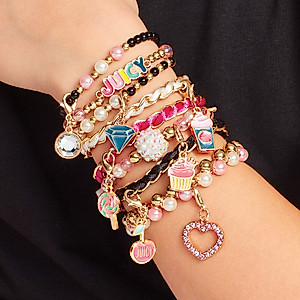 Make It Real - Juicy Couture Pink and Precious Bracelets - DIY Charm Bracelet Making Kit - Friendship Bracelet Kit with Charms, Beads & Cords - Arts & Crafts Bead Kit for Girls - Makes 8 Bracelets