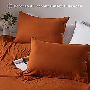 SunStyle Home Queen Size Duvet Cover Set with Buttons Closure Umber, 3 Pieces Solid Color Ultra Soft Skin-Friendly Comforter Cover Set (1 Duvet Cover +2 Pillowcases)