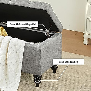 Busaurus Storage Ottoman Bench 50.2 Inches, Upholstered End of Bed Ottoman Bench with Storage and Seating, Large Blanket Storage Bench for Foot Rest in Bedroom, Living Room, Entryway (Grey with Tray)