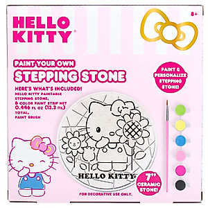 Sanrio Hello Kitty Paint Your Own Stepping Stone, Includes 7” 6 Paints & 1 Paintbrush, Cute Gifts for Kids Teens Girls Adults