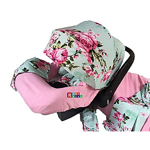 9pc Ultimate Set of Infant Car Seat Cover Canopy Headrest Blanket Hat Nursing Scarf, 25JE04