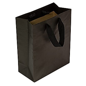 Black Gift Bags with Handles - 8x4x10 Inch 50 Pack Designer Shopping Bags in Bulk, Small Gift Wrap Totes with Fabric Ribbon Handles for Boutiques, Small Business, Retail Stores, Merchandise, Parties