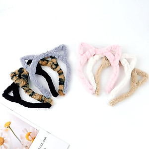 GAFATORY 6 Pack Cat Ears Headband Plush Headbands for Women Washing Face Cute Headband for Girls Kitty Headbands Festival for Halloween Furry Headbands for Party Cosplay Make Up